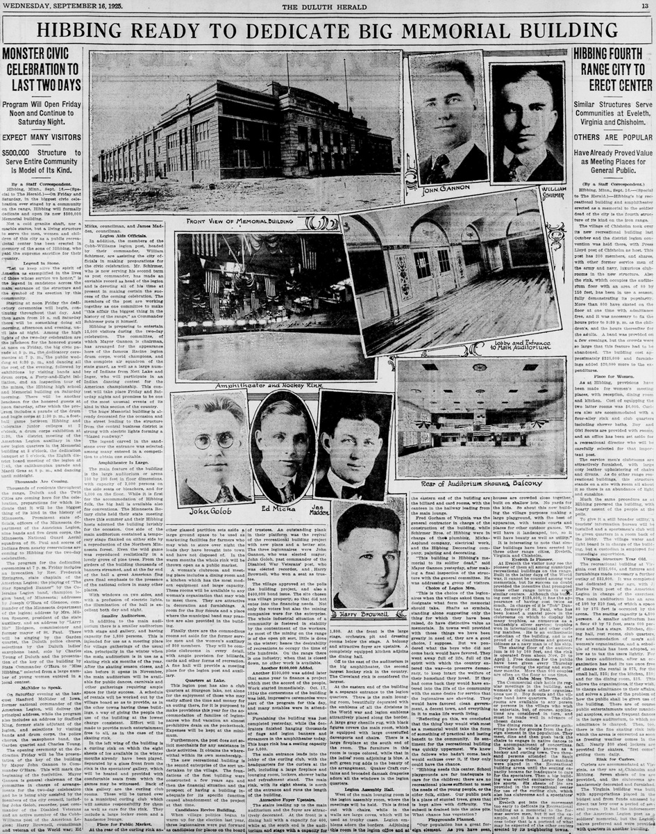 Original Hibbing Memorial Building opened in 1925 - Perfect Duluth Day