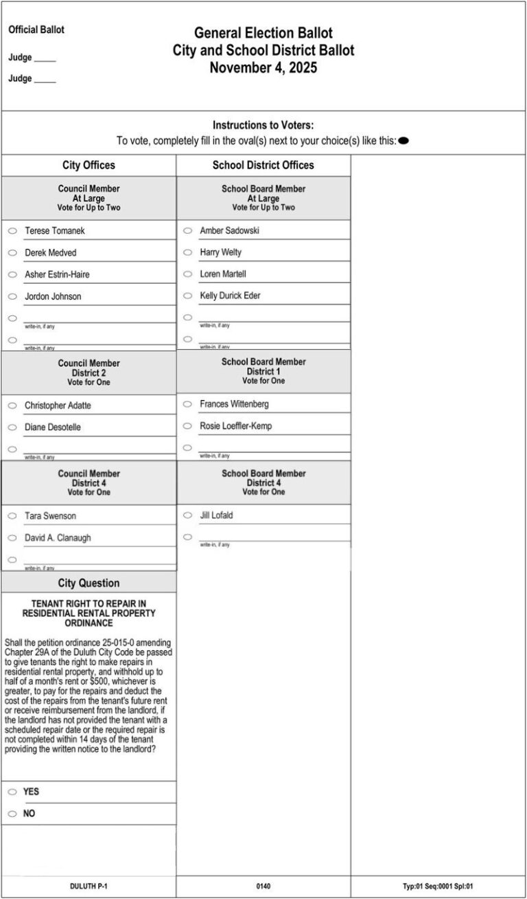 Duluth 2025 General Election Sample Ballot - Perfect Duluth Day